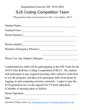 Fillable Online Registration Form for SJS 2019-2020 Fax Email Print ...