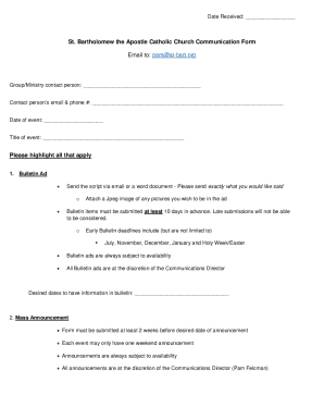 Fillable Online St. Bartholomew the Apostle Catholic Church ...