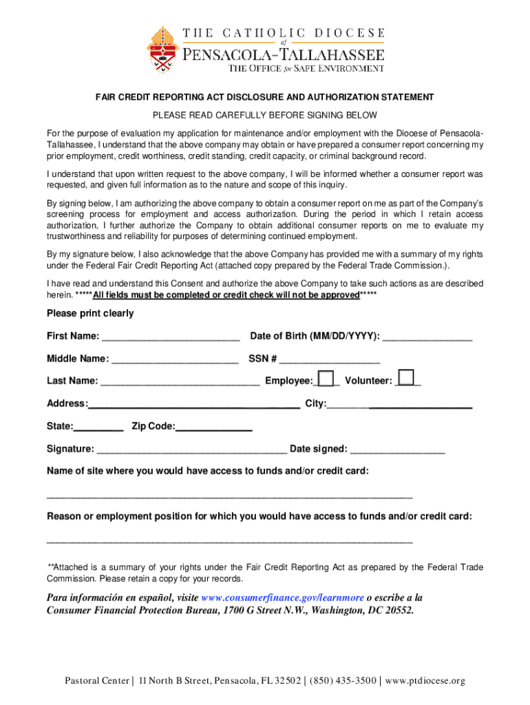 Fillable Online Fair Credit Reporting Act Disclosure and Authorization ...