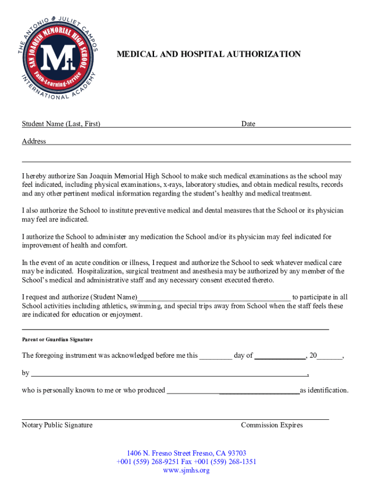 Fillable Online MEDICAL AND HOSPITAL AUTHORIZATION Fax Email Print ...