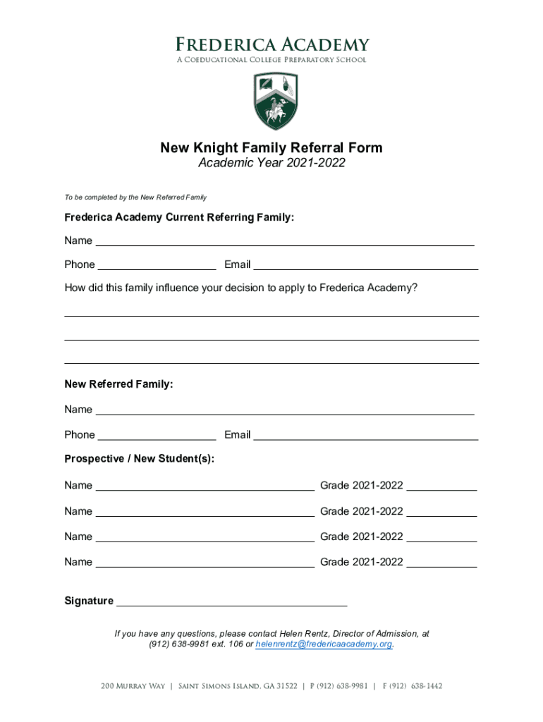 Fillable Online New Knight Family Referral Form Fax Email Print - pdfFiller