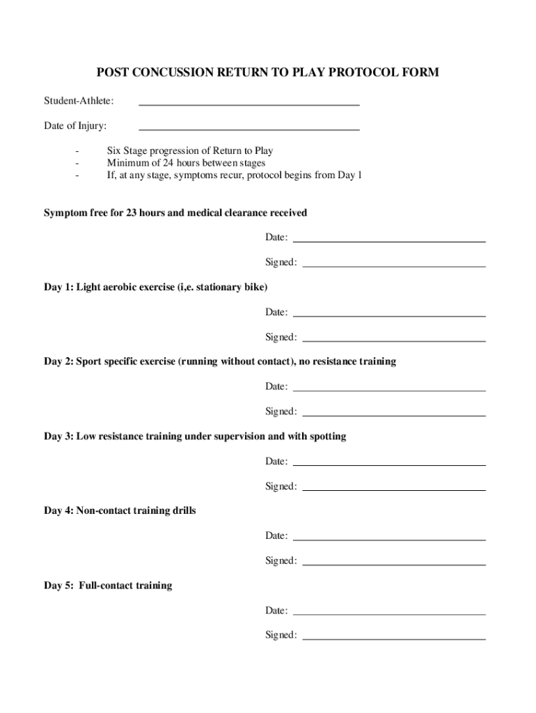 Fillable Online POST CONCUSSION RETURN TO PLAY PROTOCOL FORM Fax Email Fillable Online POST CONCUSSION RETURN TO PLAY PROTOCOL FORM Fax Email