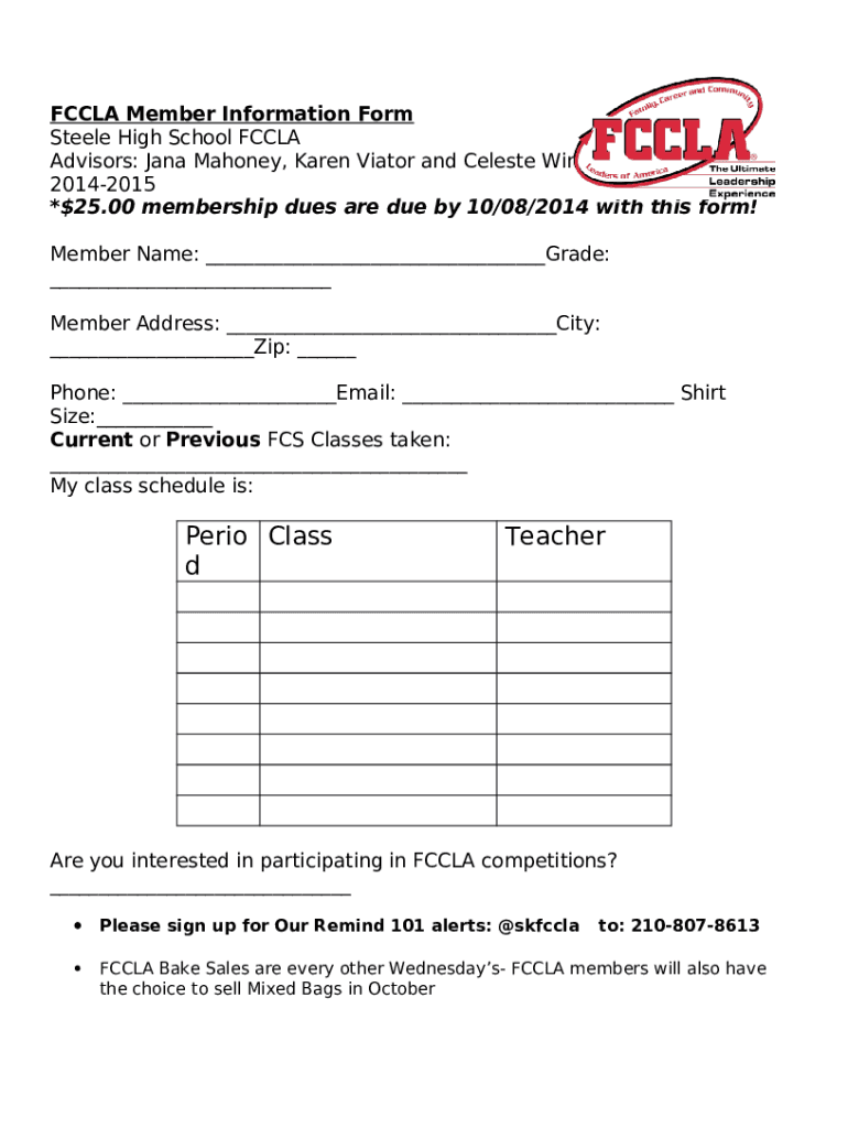 FCCLA Member Ination Doc Template | pdfFiller