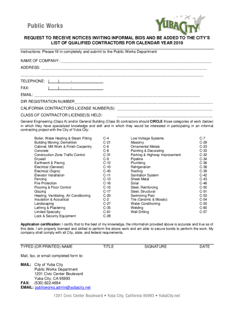 Fillable Online REQUEST TO RECEIVE NOTICES INVITING INFORMAL BIDS AND ...