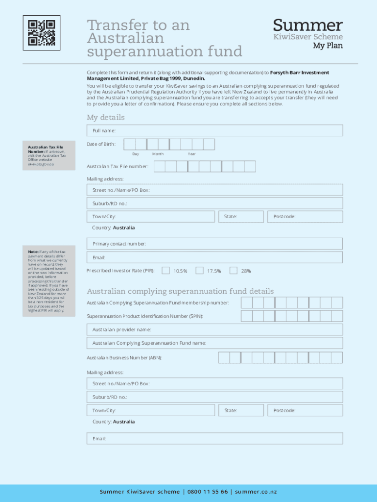 Fillable Online Transfer to an Australian superannuation fund - summer ...