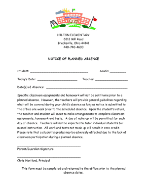 Fillable Online NOTICE OF PLANNED ABSENCE - Brecksville-Broadview ...