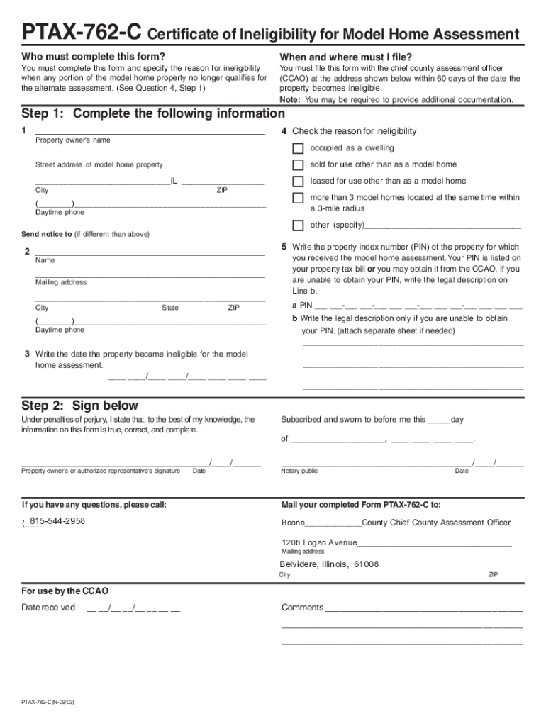 Fillable Online Ptax-762-C Form - Certificate Of Ineligibility For ...