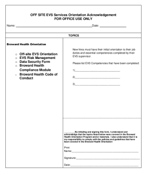 Fillable Online OFF SITE EVS Services Orientation ... - Broward Health ...