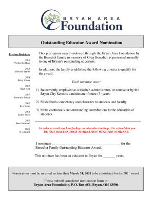 Fillable Online Awards Selection Criteria and Recipients Fax Email ...