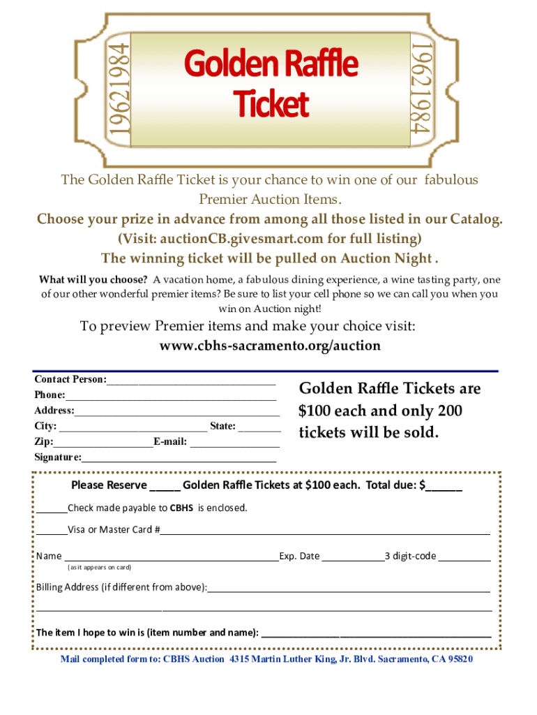 Fillable Online The Golden Raffle Ticket is your chance to win one of ...
