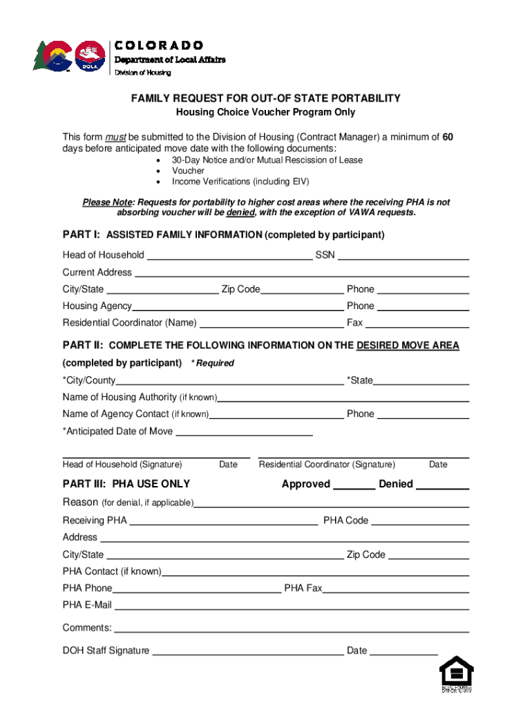 Fillable Online Family Request for Out-of-State Portability Form Fax ...