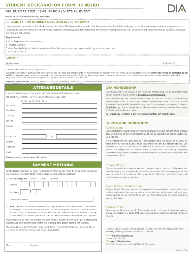 Fillable Online Student Registration Form - Printable MS Word and Excel ...