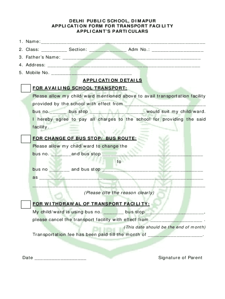 Fillable Online DELHI PUBLIC SCHOOL, DIMAPUR APPLICATION FORM FOR ...
