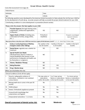 Fillable Online Caries Risk Assessment Form 6 yrs and older Fax Email ...
