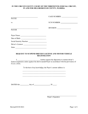 Fillable Online Request for Driver's License Suspension. Request for ...