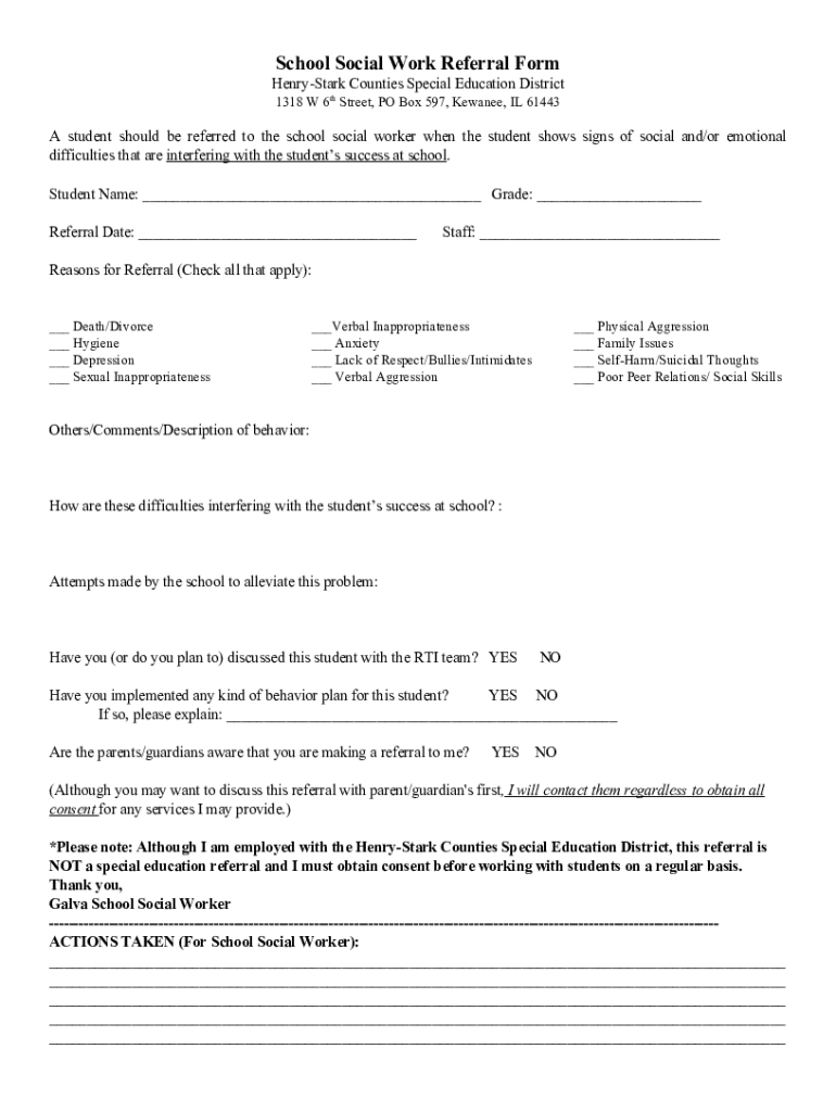 Fillable Online Student Support Services / Department of School Social ...