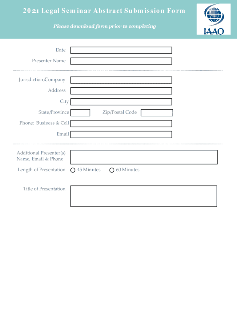 Fillable Online 2021 Legal Seminar Abstract Submission Form Fax Email ...