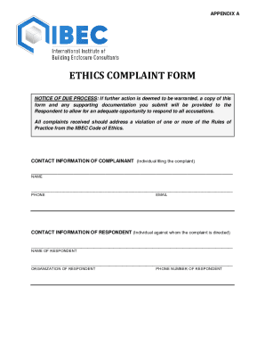 Fillable Online ETHICS COMPLAINT FORM - IIBEC Fax Email Print - pdfFiller