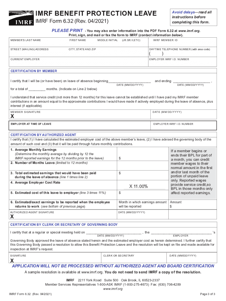 Fillable Online Fillable Online imrf IMRF Benefit Protection Leave, Form 6 ... Fax Email Print ...