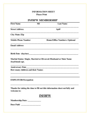 Fillable Online INFORMATION SHEET Please Print - INFBPW Fax Email Print ...