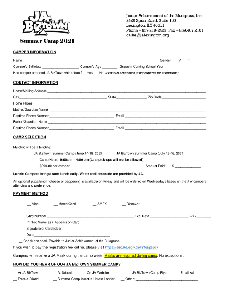 Fillable Online Junior Achievement of the Bluegrass, Inc Fax Email ...