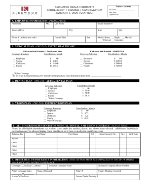 Fillable Online EMPLOYEE HEALTH BENEFITS Employer Use Only ENROLLMENT ...