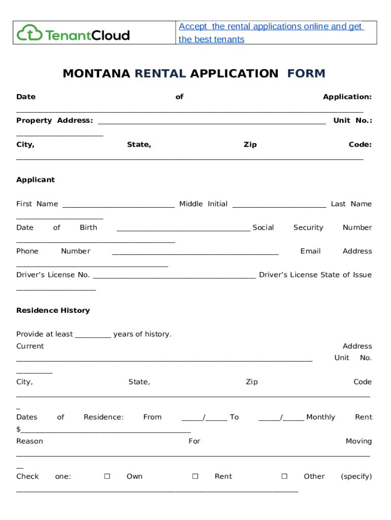 MONTANA RENTAL APPLICATION Doc Template | pdfFiller