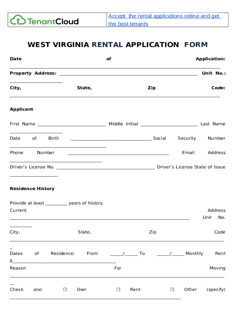 WEST VIRGINIA RENTAL APPLICATION Doc Template | pdfFiller