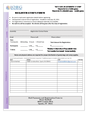 Fillable Online NEVADA RAINBOW CAMP 2:00 pm) REGISTRATION FORM Fax ...