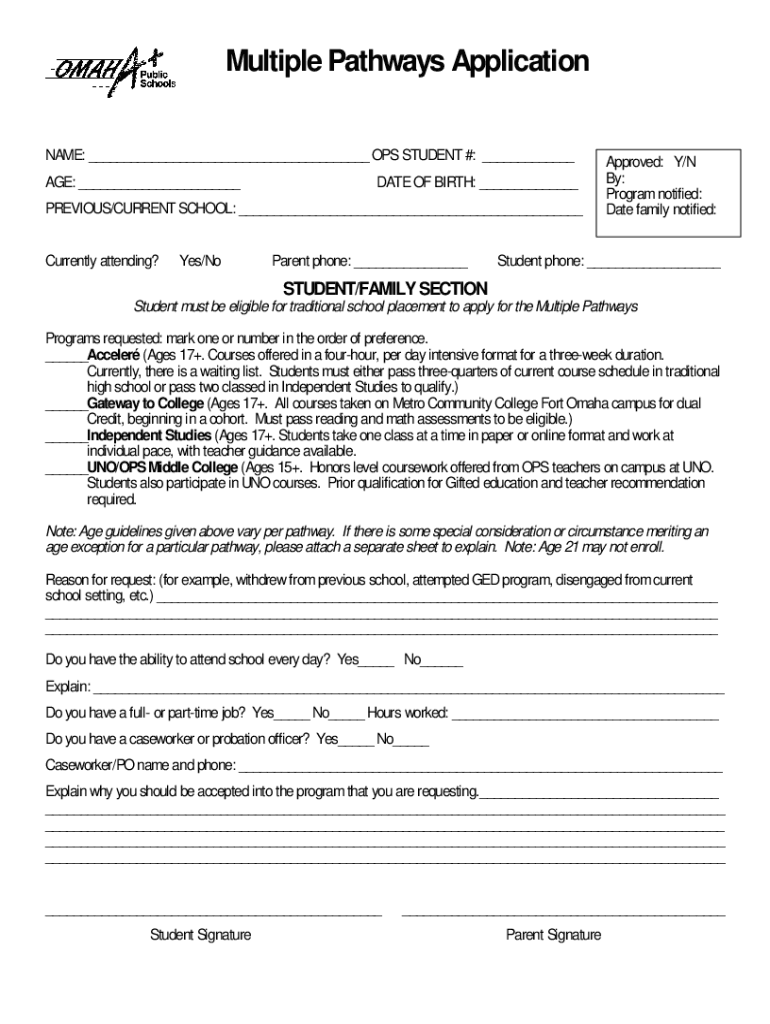 Fillable Online Multiple Pathways Application - OPS Fax Email Print ...