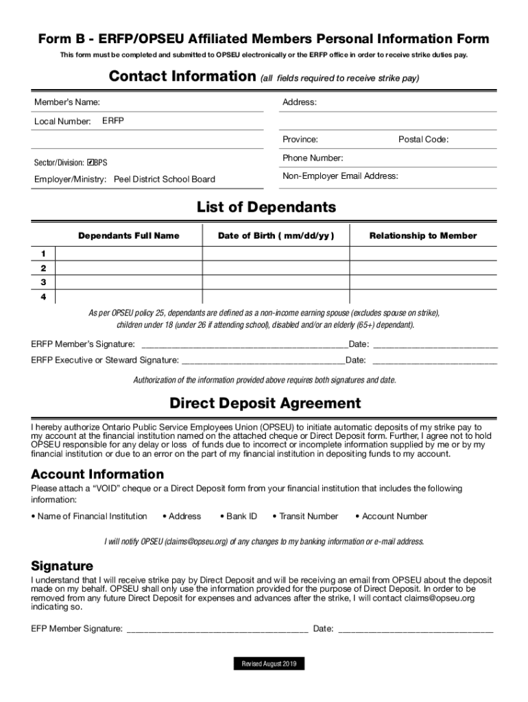 Fillable Online OPSEU Form B - OPSEU Members Personal Information Form ...