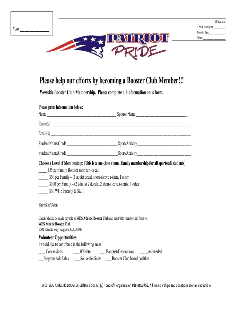 Fillable Online Please help our efforts by becoming a Booster Club ...