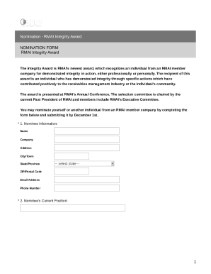 Fillable Online Integrity Awards Sample Application Fax Email Print ...