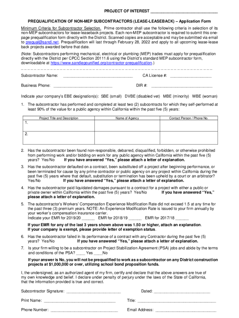 Fillable Online Subcontractor Pre-Qualification Form - Jackson ...