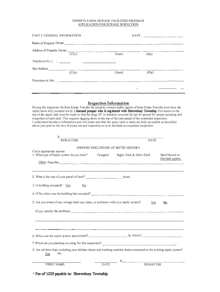Fillable Online PA Application for Sewage Inspection Fax Email Print ...