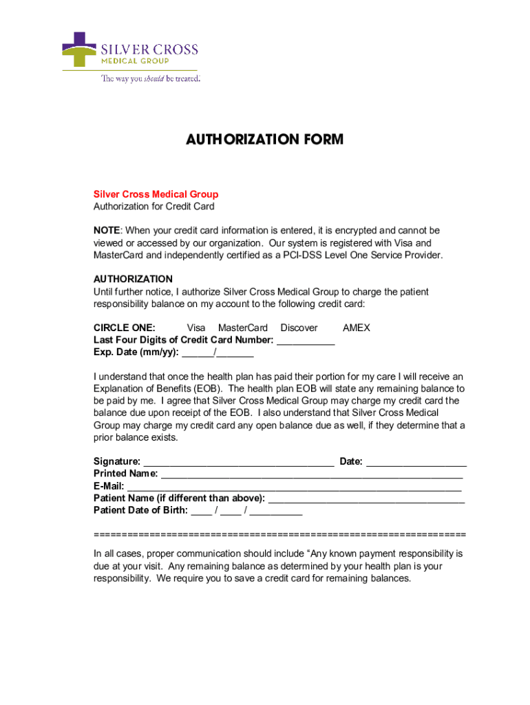 Fillable Online AUTHORIZATION FORM - Silver Cross Hospital Fax Email ...