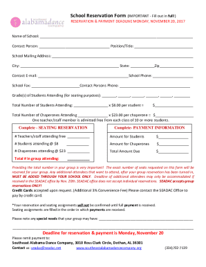 Fillable Online School Reservation Form (IMPORTANT - Fill out in full ... Fax Email Print ...