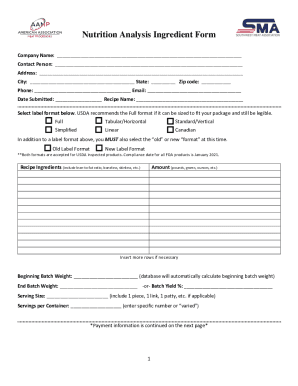 Fillable Online Nutrition Analysis Ingredient Form Fax Email Print ...