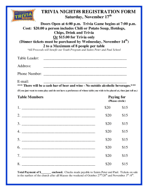 Fillable Online TRIVIA NIGHT#8 REGISTRATION FORM Fax Email Print ...