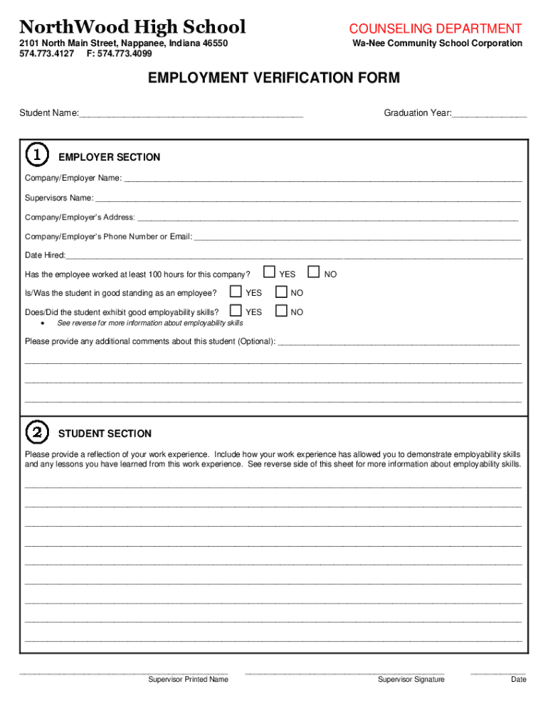 Fillable Online 2021 Employment Verification Form - Fillable, Printable ...
