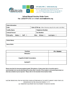 Fillable Online School Based Vaccine Order Form. School Based Vaccine ...