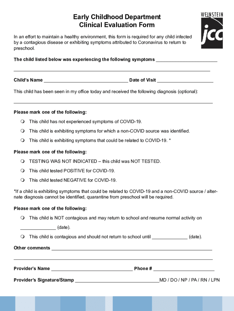 Fillable Online Early Childhood Department Clinical Evaluation Form Fax ...