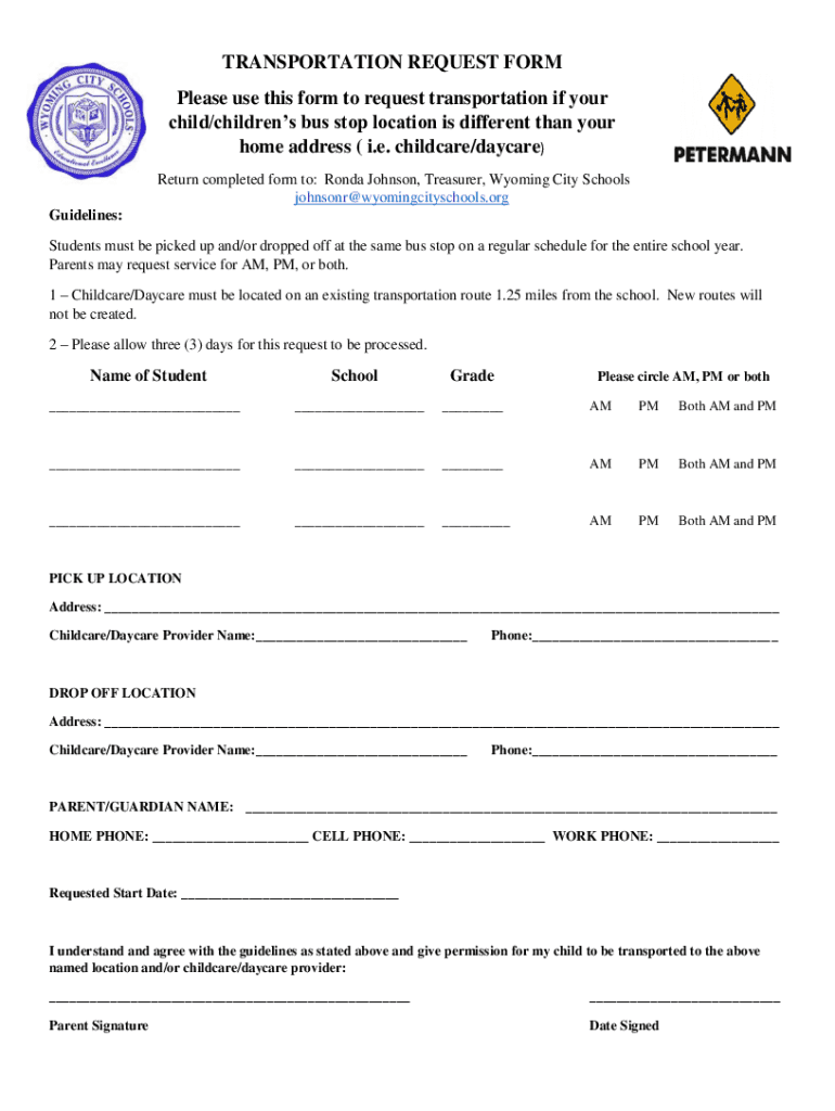 Fillable Online Transportation Request Form Template123 Form ...