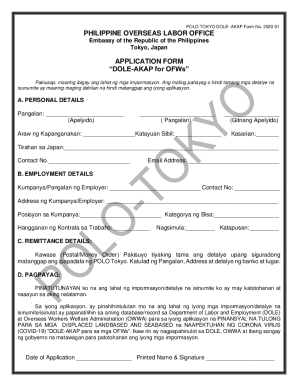 Fillable Online APPLICATION FORM DOLE AKAP for OFWs - POLO Tokyo Fax ...