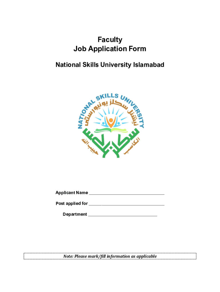 Fillable Online Faculty Job Application Form - nsu.edu.pk Fax Email ...