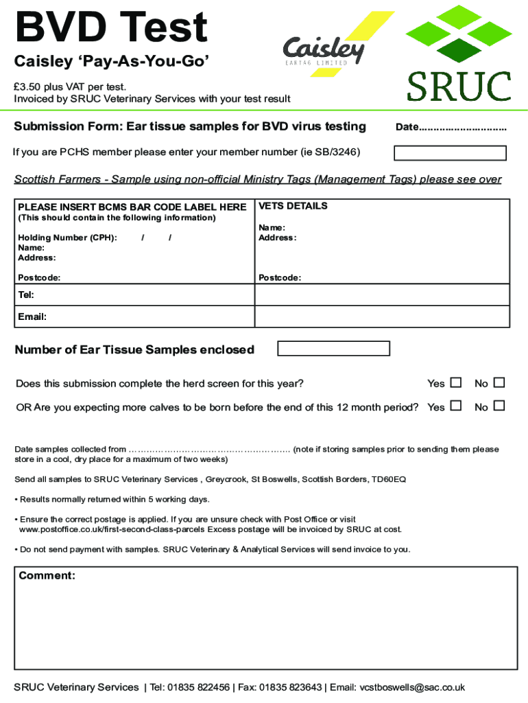 Fillable Online Submission Form: Ear tissue samples for BVD virus ...