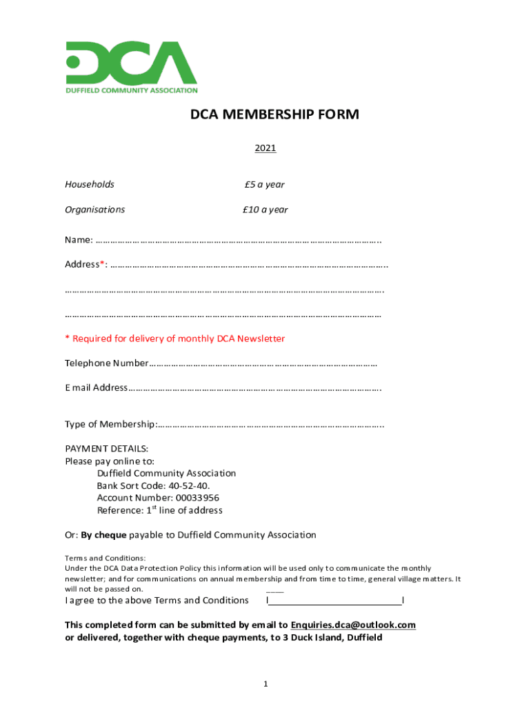 Fillable Online DCA Membership Form for Website - updated Dec 2020 Fax ...