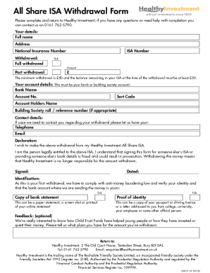 Fillable Online All Share ISA Withdrawal Form - Healthy Investment Fax ...