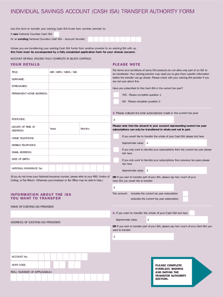 Fillable Online Individual Savings Accounts (ISAs): Transferring your ...