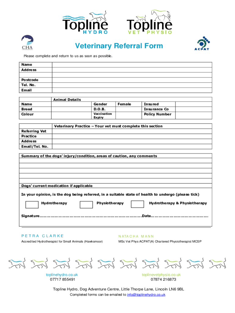 Fillable Online Patient Referral Form - Veterinary Specialties Referral ...